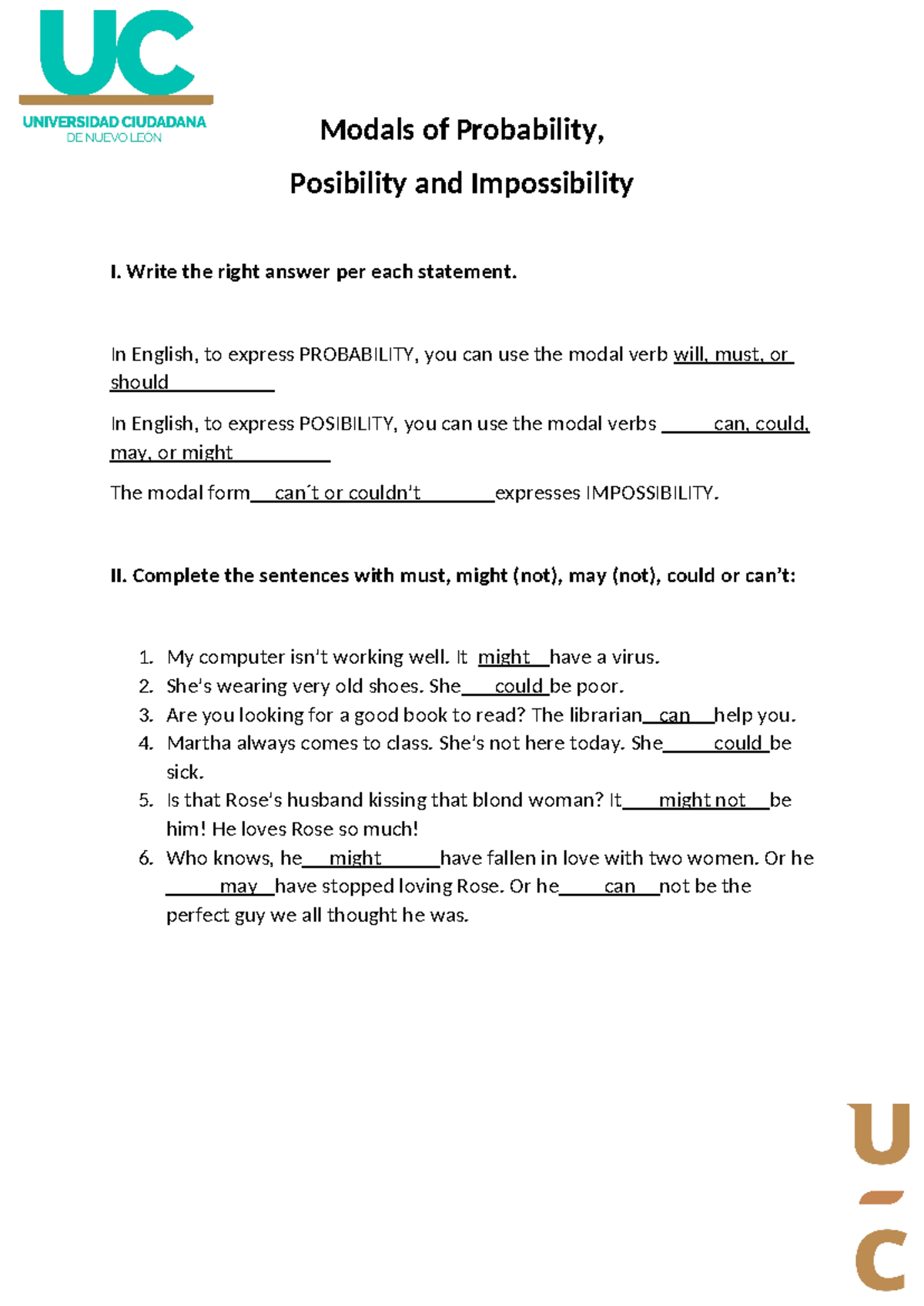 Modals of Posibility finish - Modals of Probability, Posibility and ...