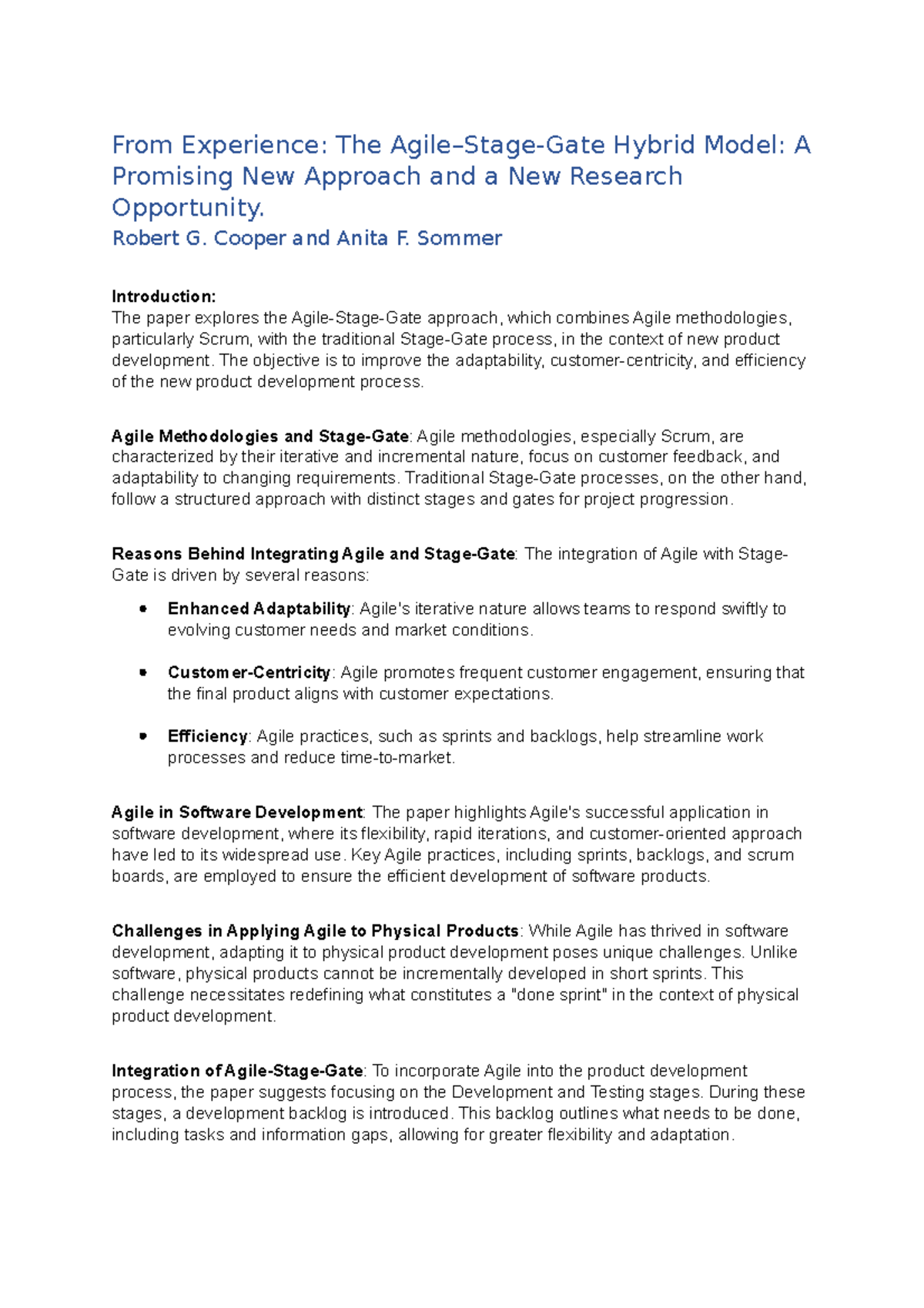 Part4 - Artikel 4 - From Experience: The Agile–Stage-Gate Hybrid Model ...