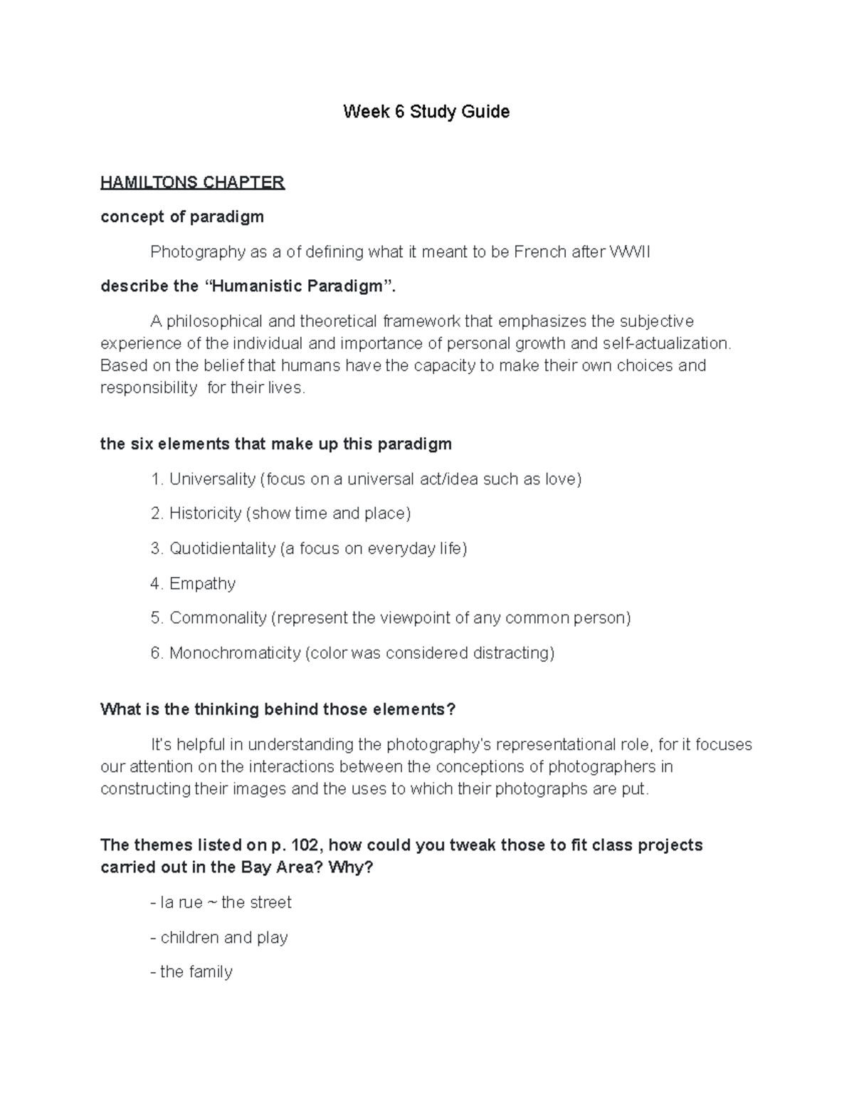 Week 6 Study Guide- COMM 142 - Week 6 Study Guide HAMILTONS CHAPTER ...