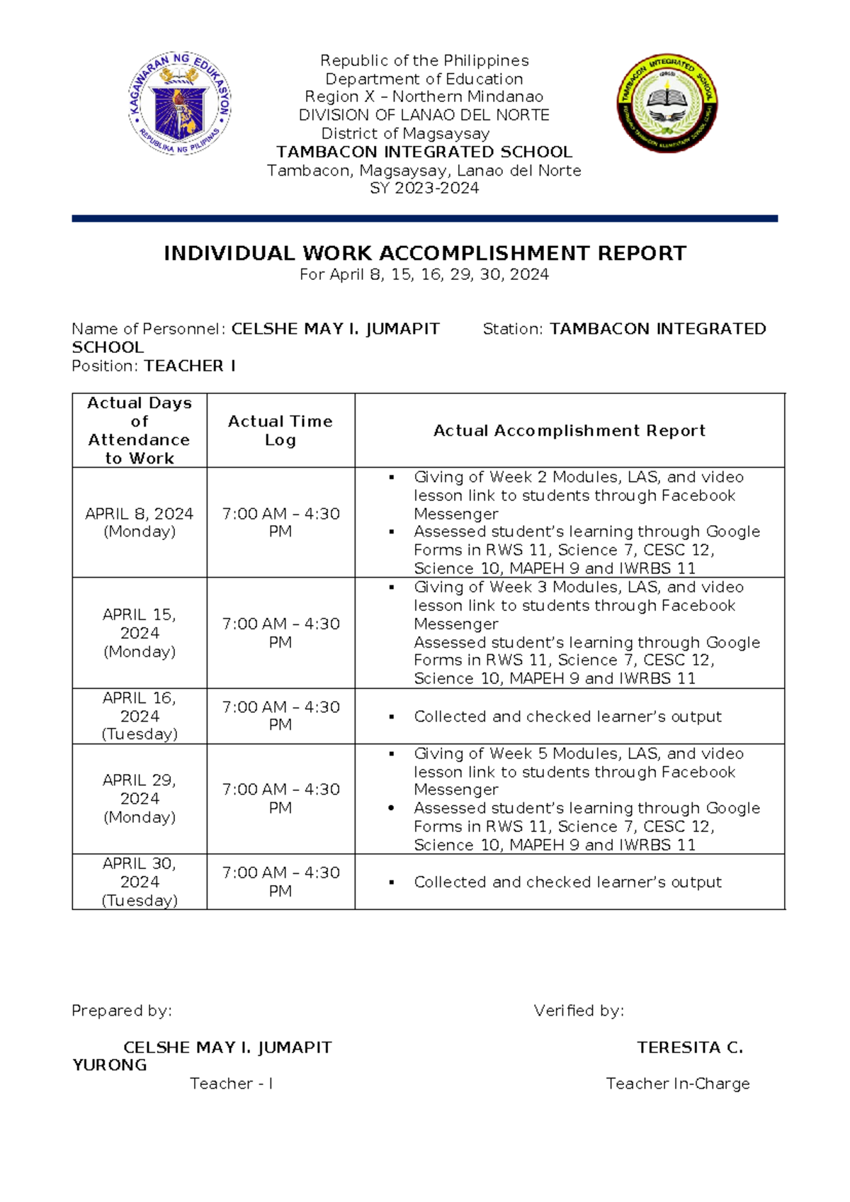 IWAR - Republic of the Philippines Department of Education Region X ...