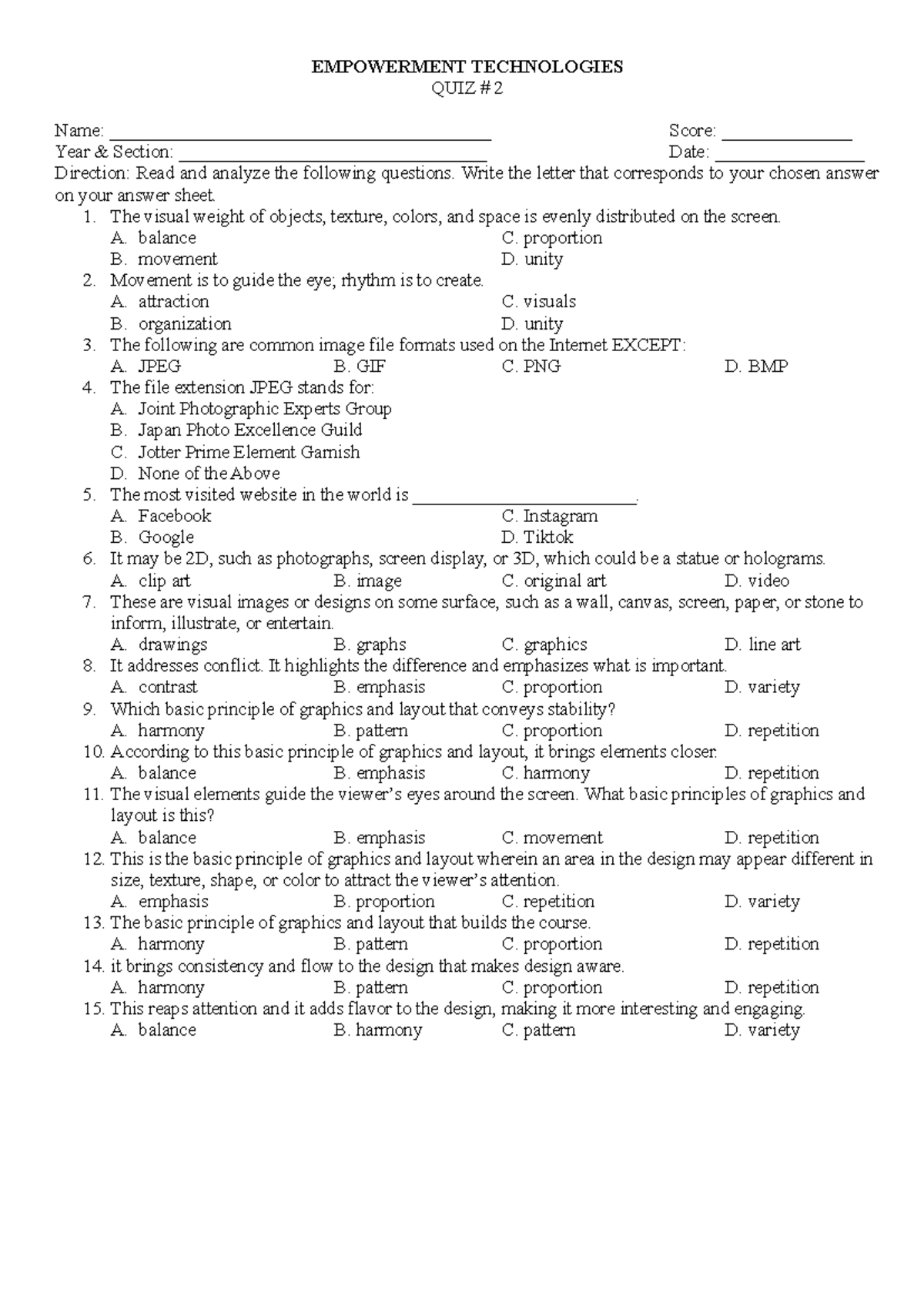 QUIZ #2 - EMPOWERMENT TECHNOLOGIES - EMPOWERMENT TECHNOLOGIES QUIZ # 2 ...