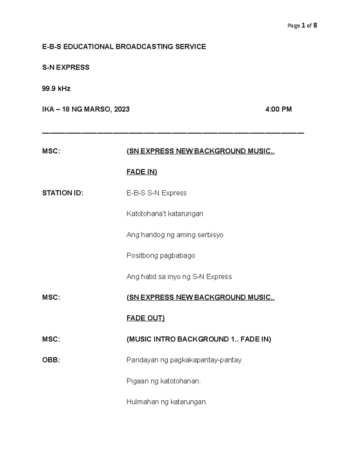 Frbcs - Sample Script in Radio Broadcasting Filipino - E-B-S ...