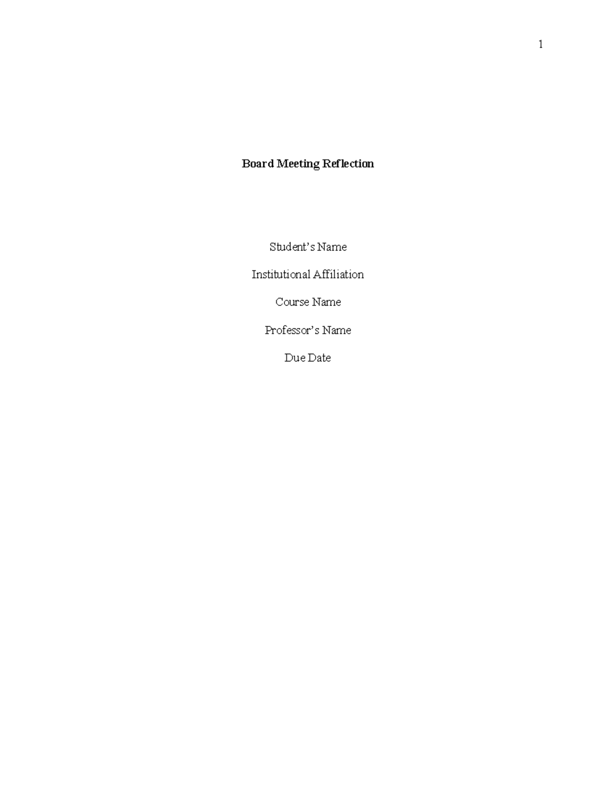 Board Meeting Reflection.edited - Board Meeting Reflection Student’s ...