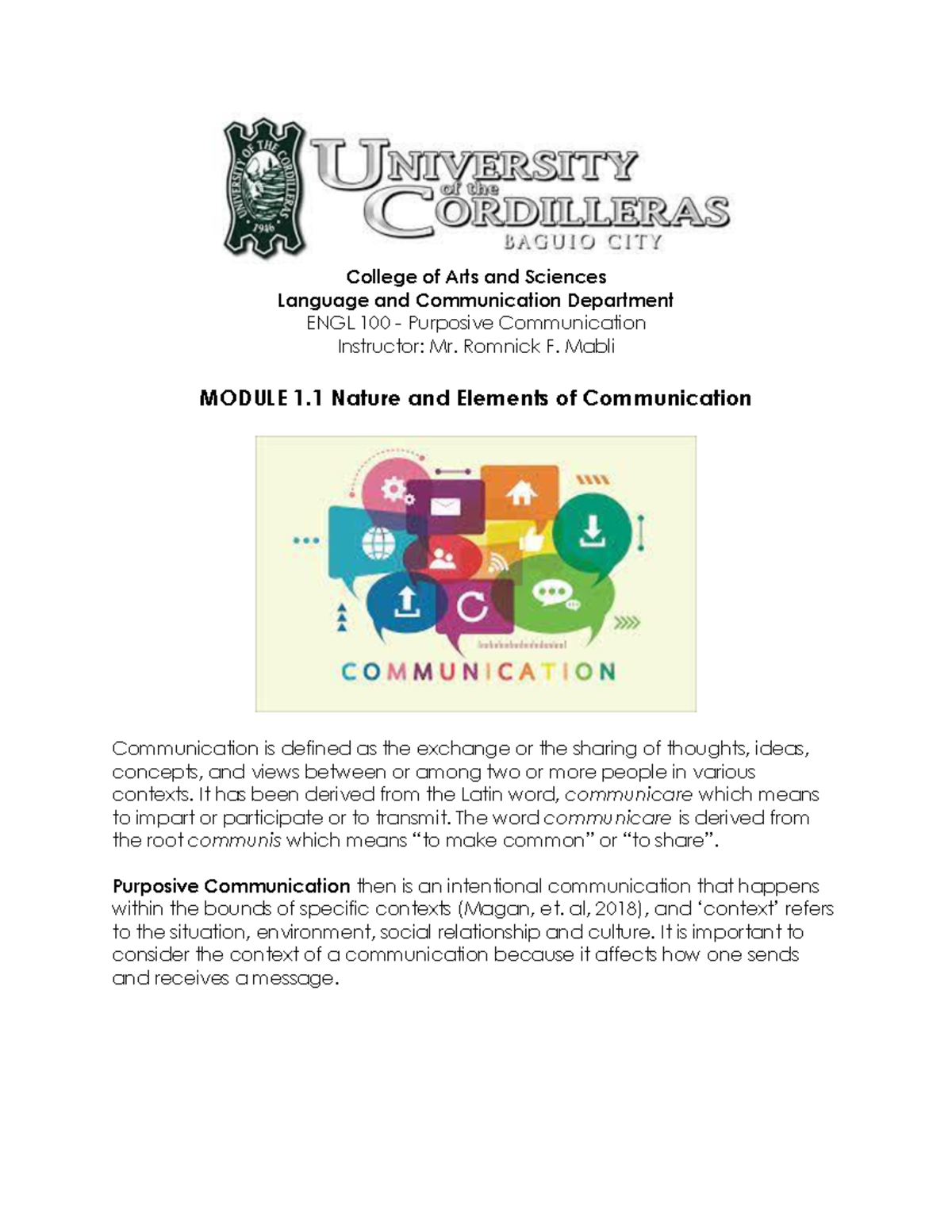 Module 1.1 - Nature and Elements of Communication - College of Arts and ...