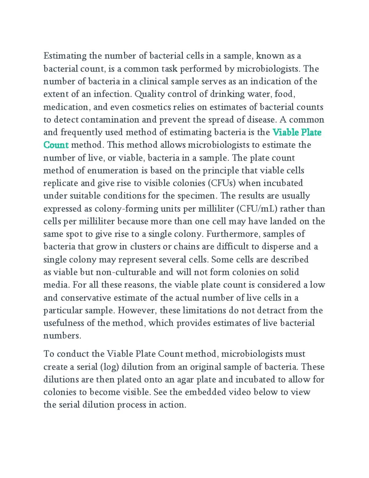 Lab 5 - lab reading - Estimating the number of bacterial cells in a ...