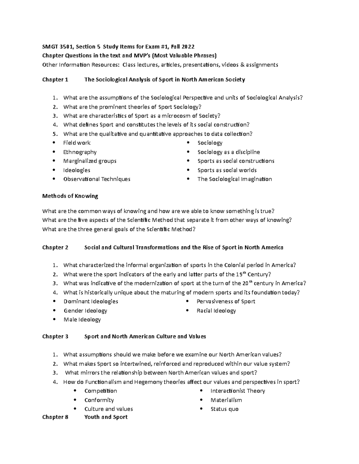 SMGT+3501 Study Items Exam - SMGT 3501, Section 5 Study Items for Exam ...