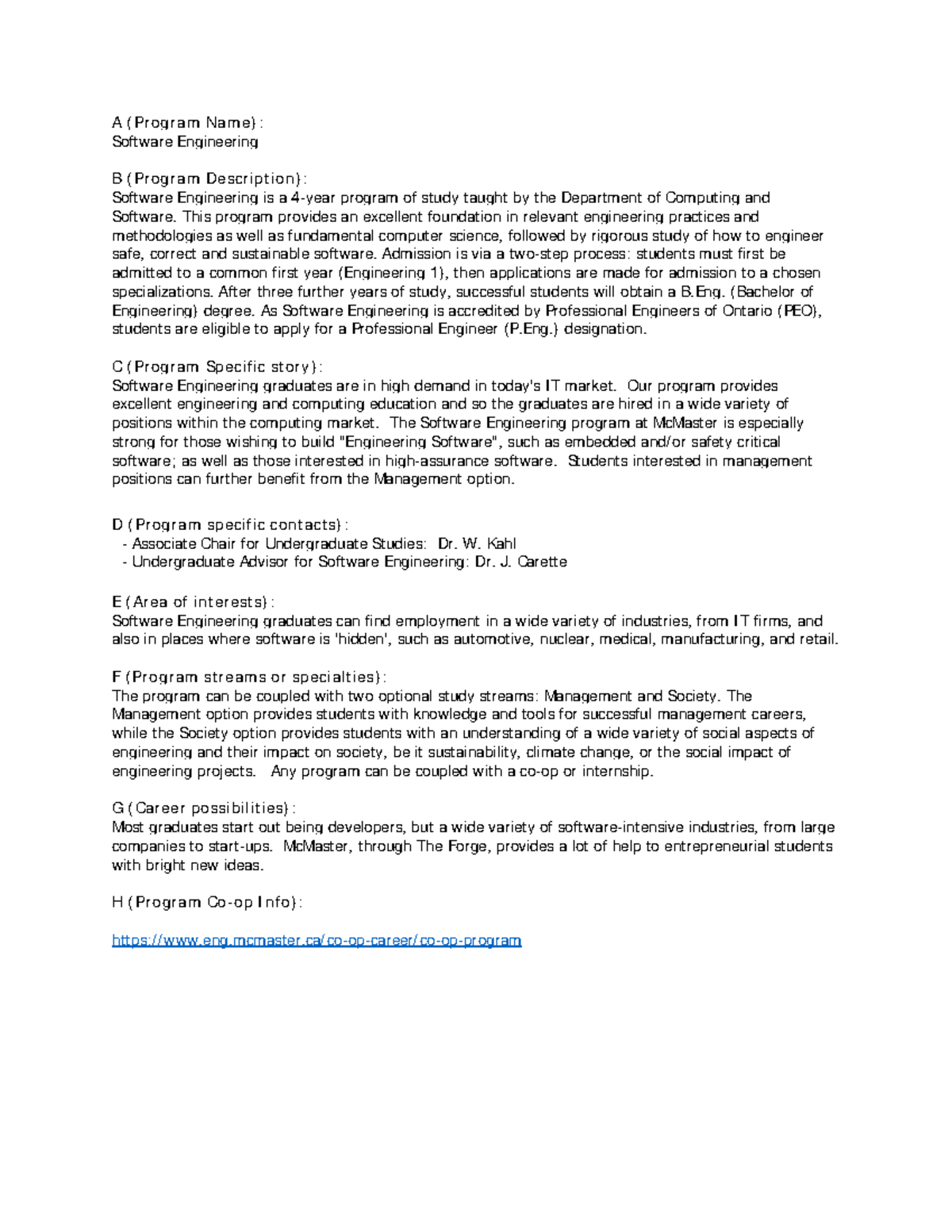 Sfwreng program info - outline - A ( Program Name) : Software ...