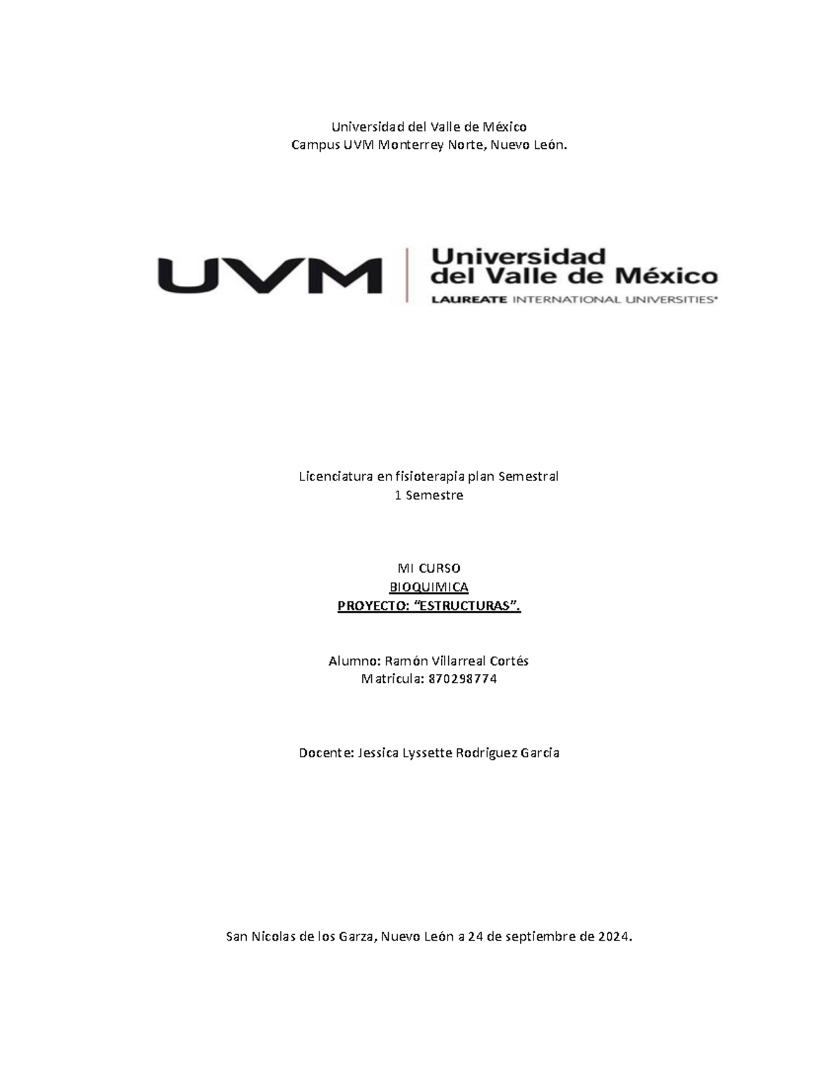 Estructuras - informe - Universidad del Valle de México Campus UVM ...