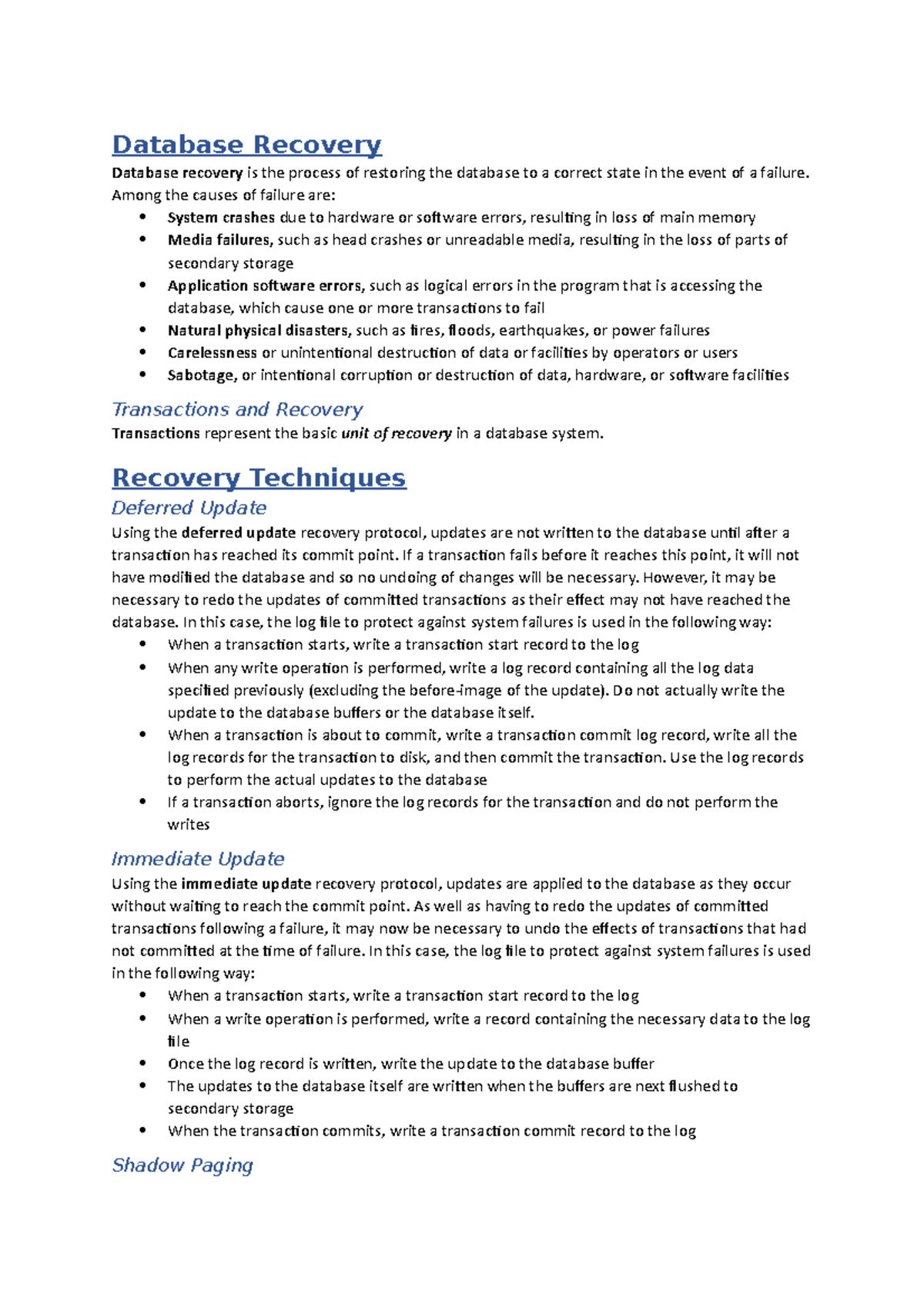 L11 Database Recovery Database Recovery Database Recovery Is The
