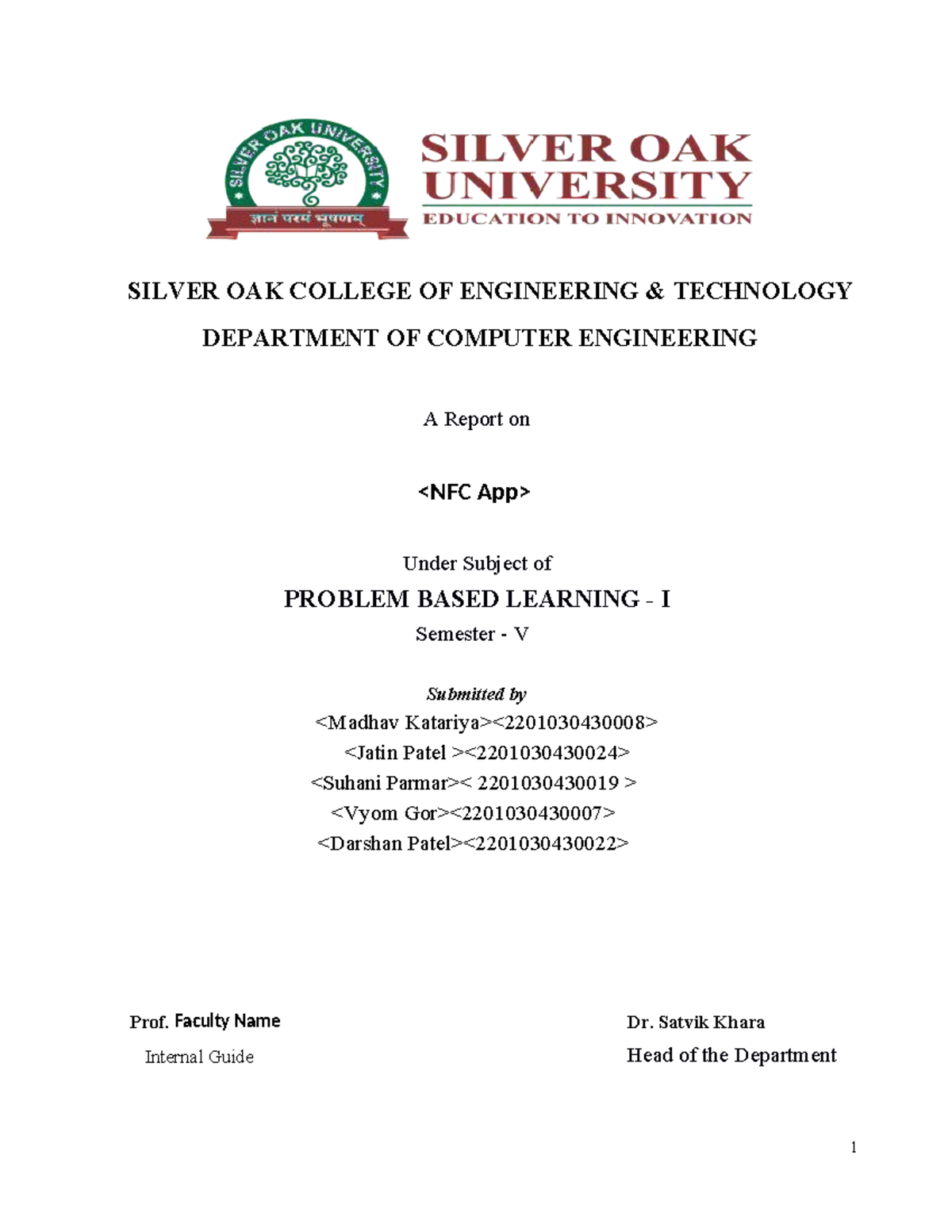 PBL Report - SILVER OAK COLLEGE OF ENGINEERING & TECHNOLOGY DEPARTMENT ...