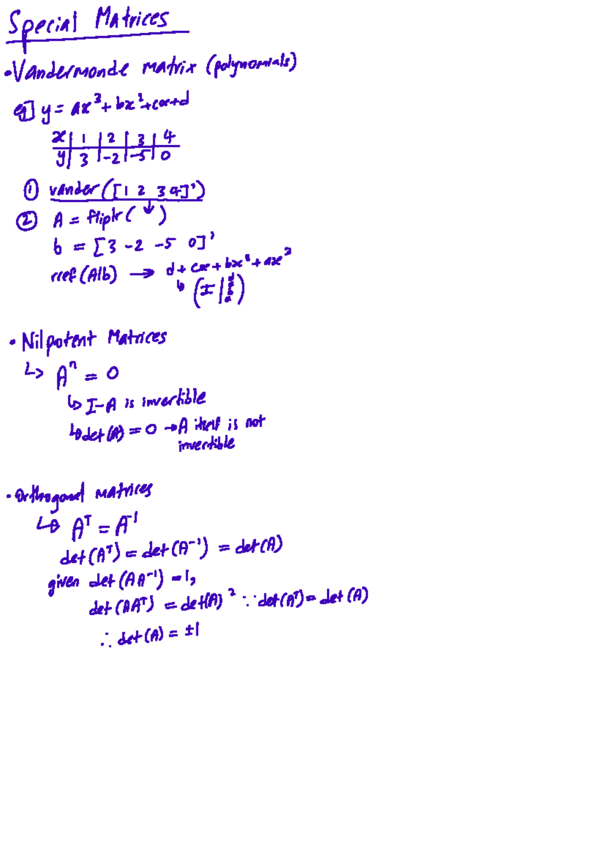 Types of matrices ext - Summary Linear Algebra for Engineering - MA1508E - Studocu