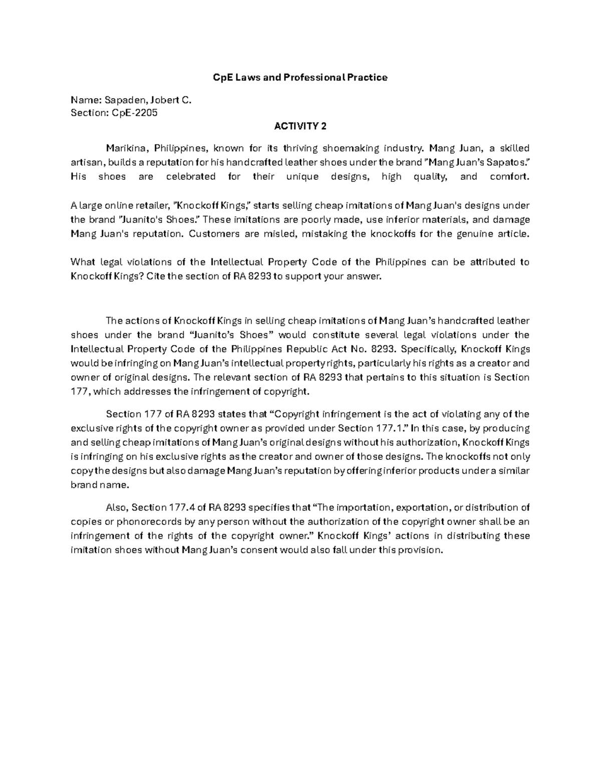 Cp E Laws and Professional Practice Activity 2 - CpE Laws and ...