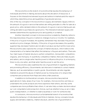 What is Microeconomics - Microeconomics is one of the two main branches ...