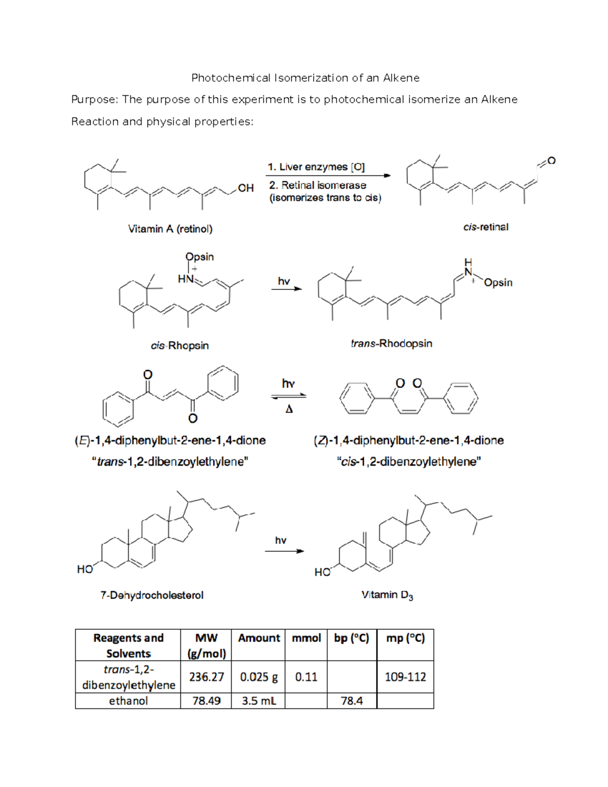 Final Lab - Photochemical Isomerization of an Alkene - Photochemical ...