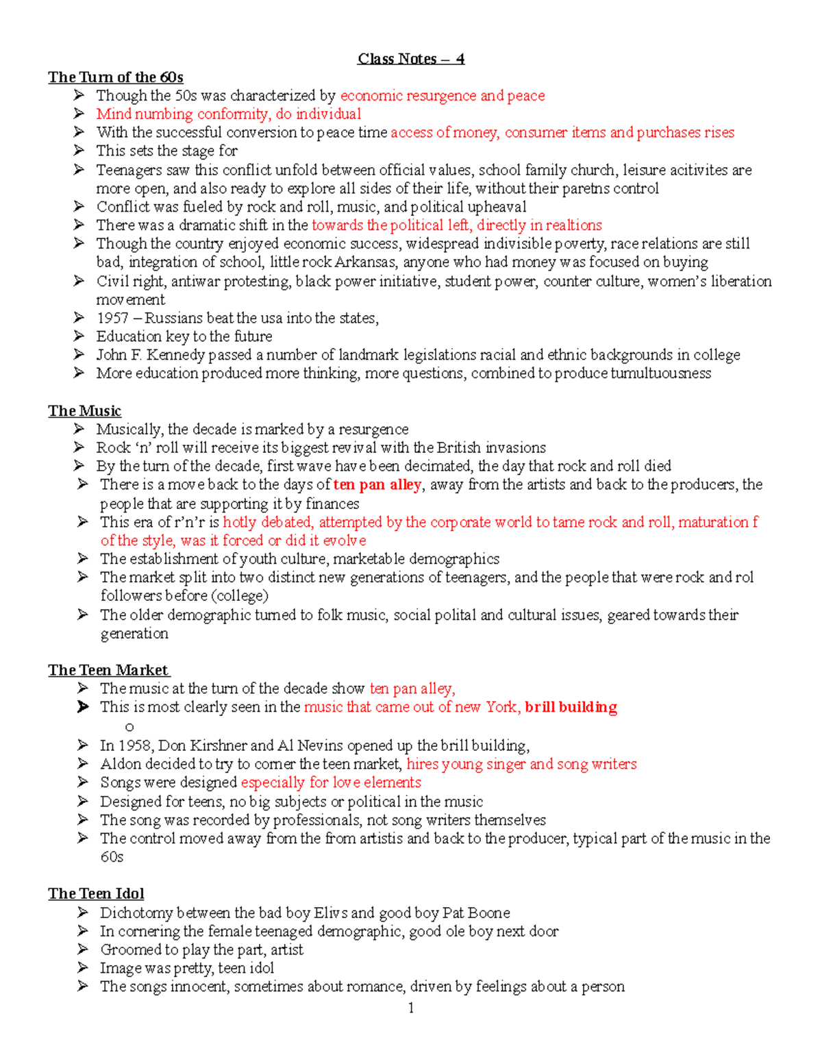 Class Notes - 4 - Instructor Josh Davis - Class Notes – 4 The Turn of ...