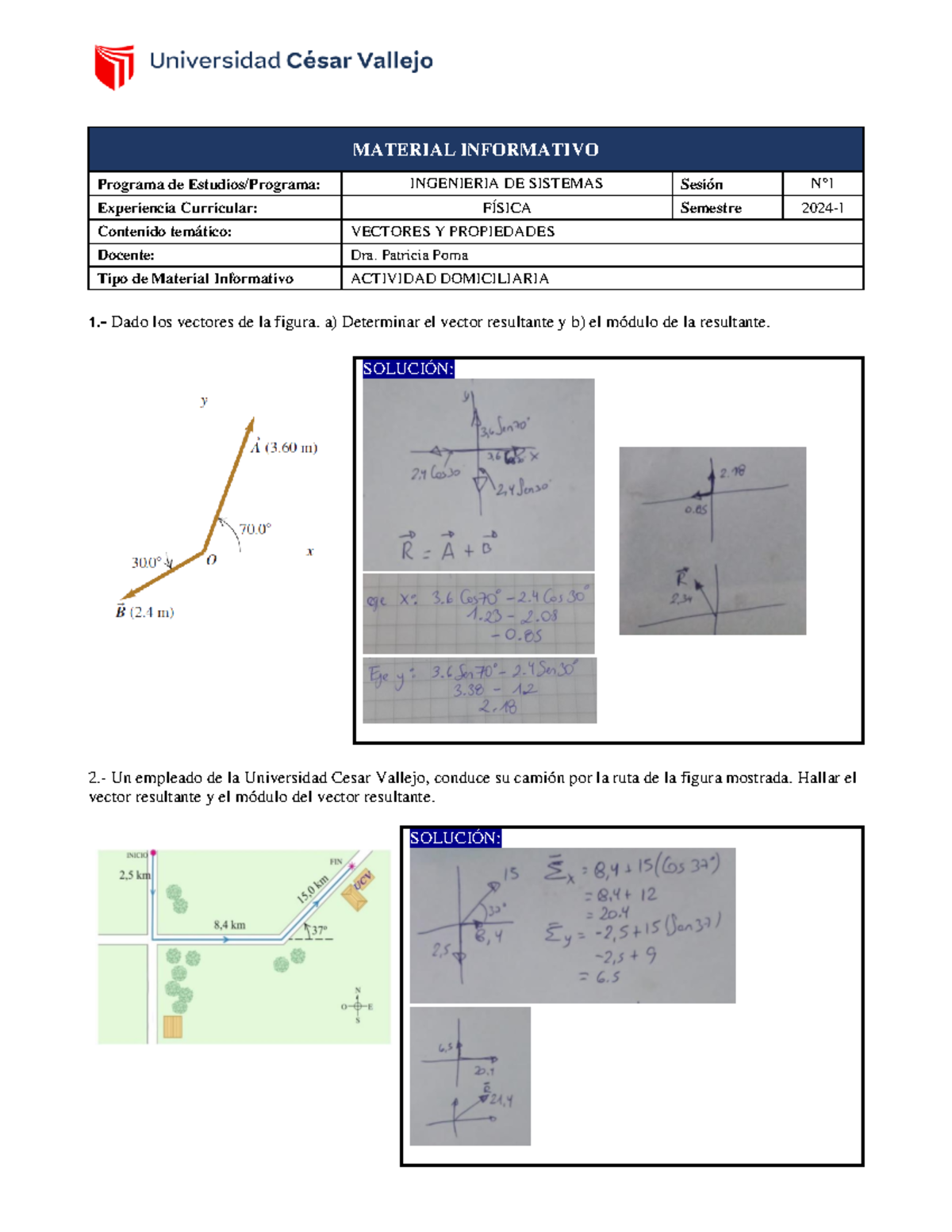 1 Vectores Actividad DOM - 1 .- Dado los vectores de la figura. a ...