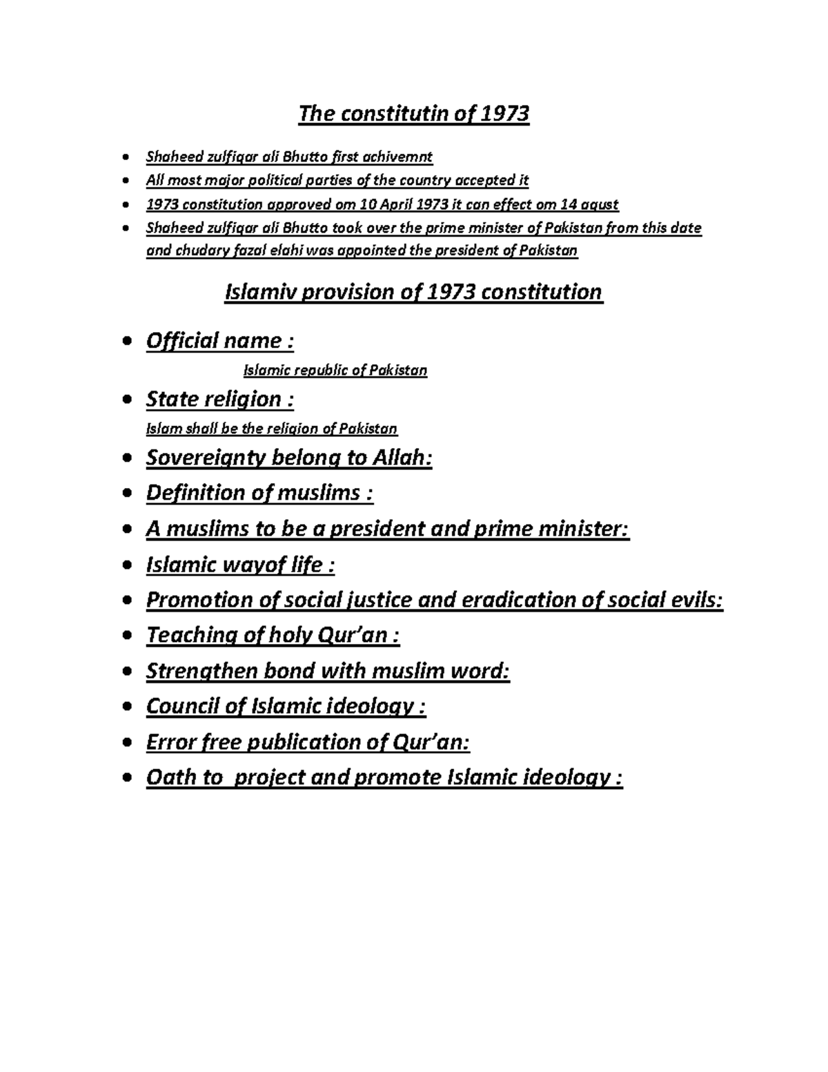 The constitution of 1973 - The constitutin of 1973 Shaheed zulfiqar ali ...