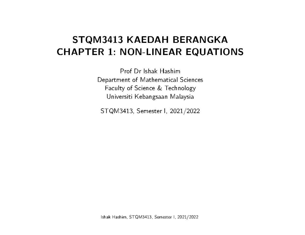 Numerical Method Chapter 1 - STQM3413 KAEDAH BERANGKA CHAPTER 1: NON ...