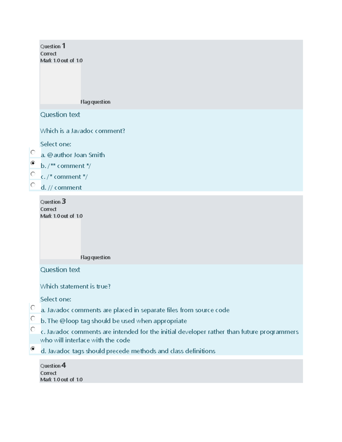 Quiz, questions - Question 1 Correct Mark 1 out of 1. Flag question ...