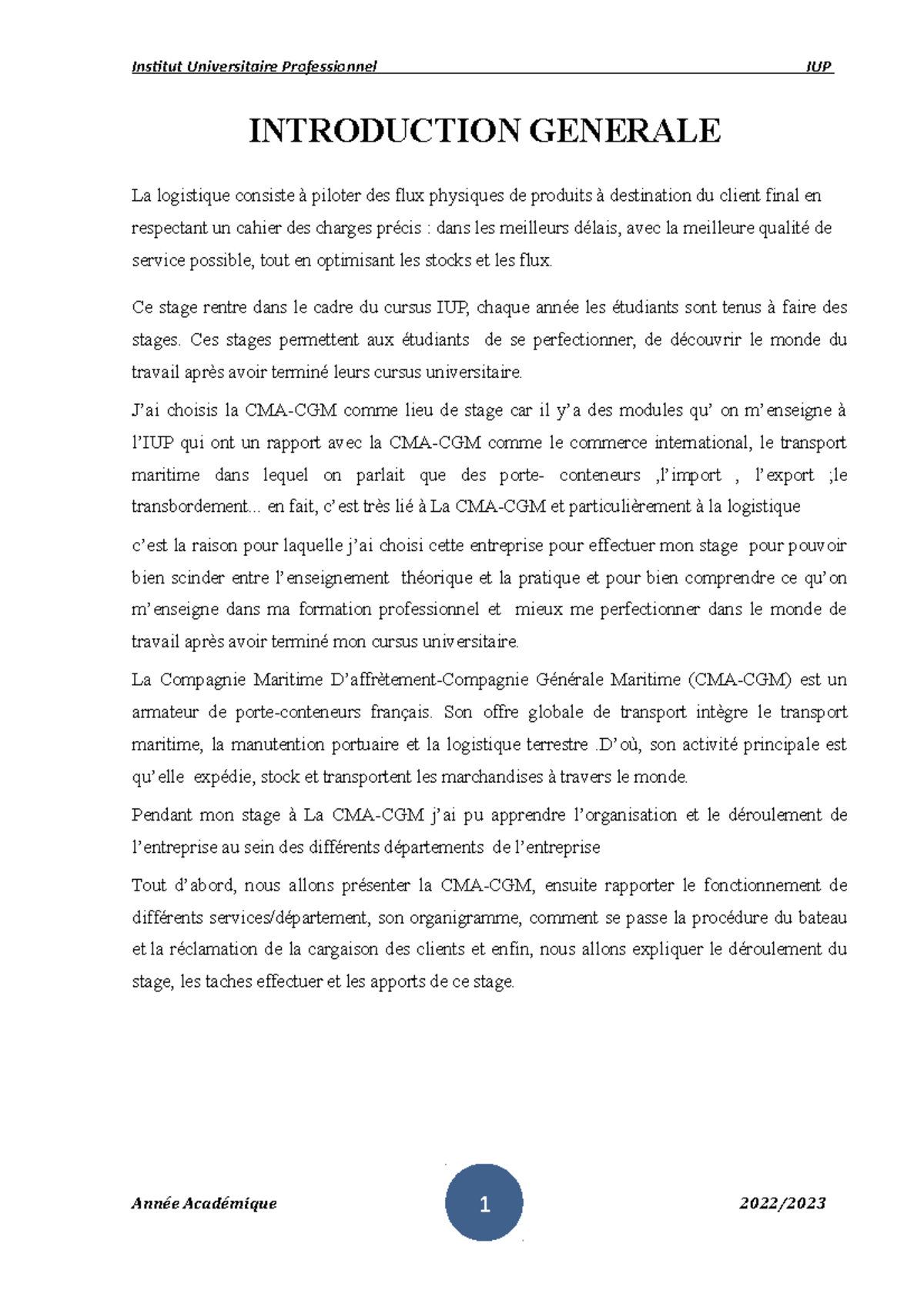 Rapport DE Stage L2-3 - INTRODUCTION GENERALE La logistique consiste à ...