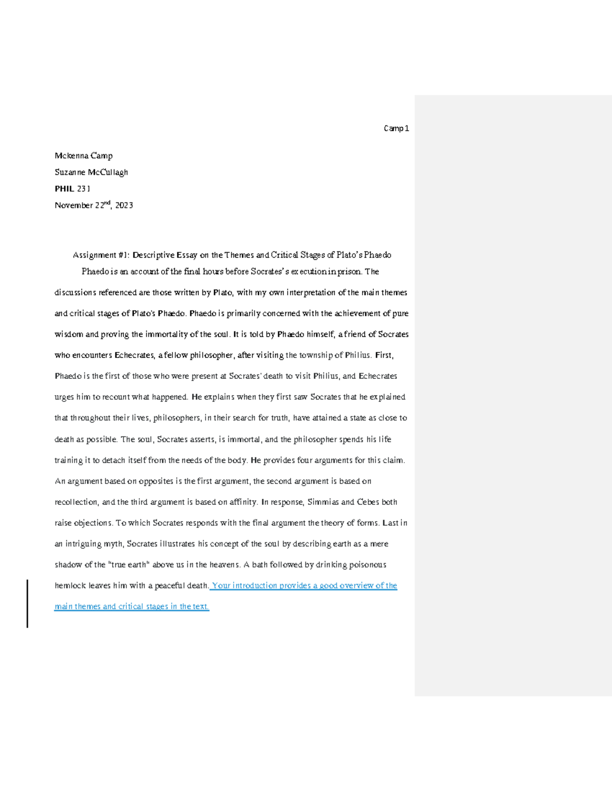 Mckennaca 3540859 PHIL231 Assignment 1 Descriptive Essay Assignment #1 ...