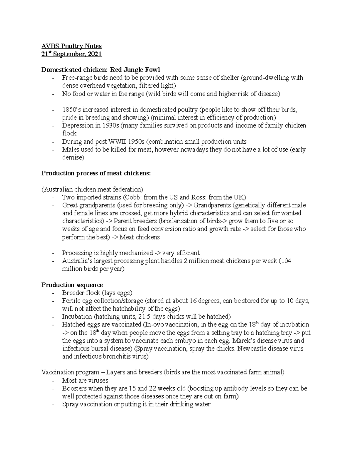 AVBS1002 Poultry Week Notes - AVBS Poultry Notes 21 st September, 2021 ...