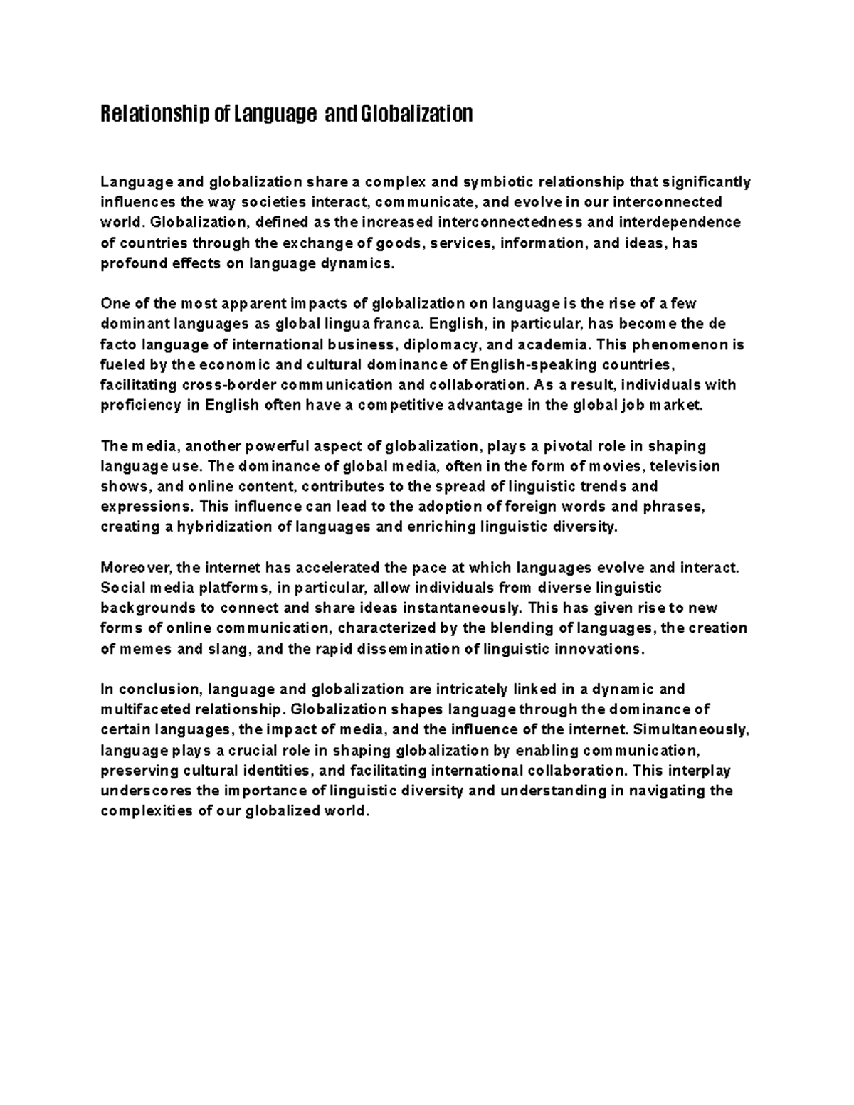 Activity11111111 - Relationship of Language and Globalization Language ...