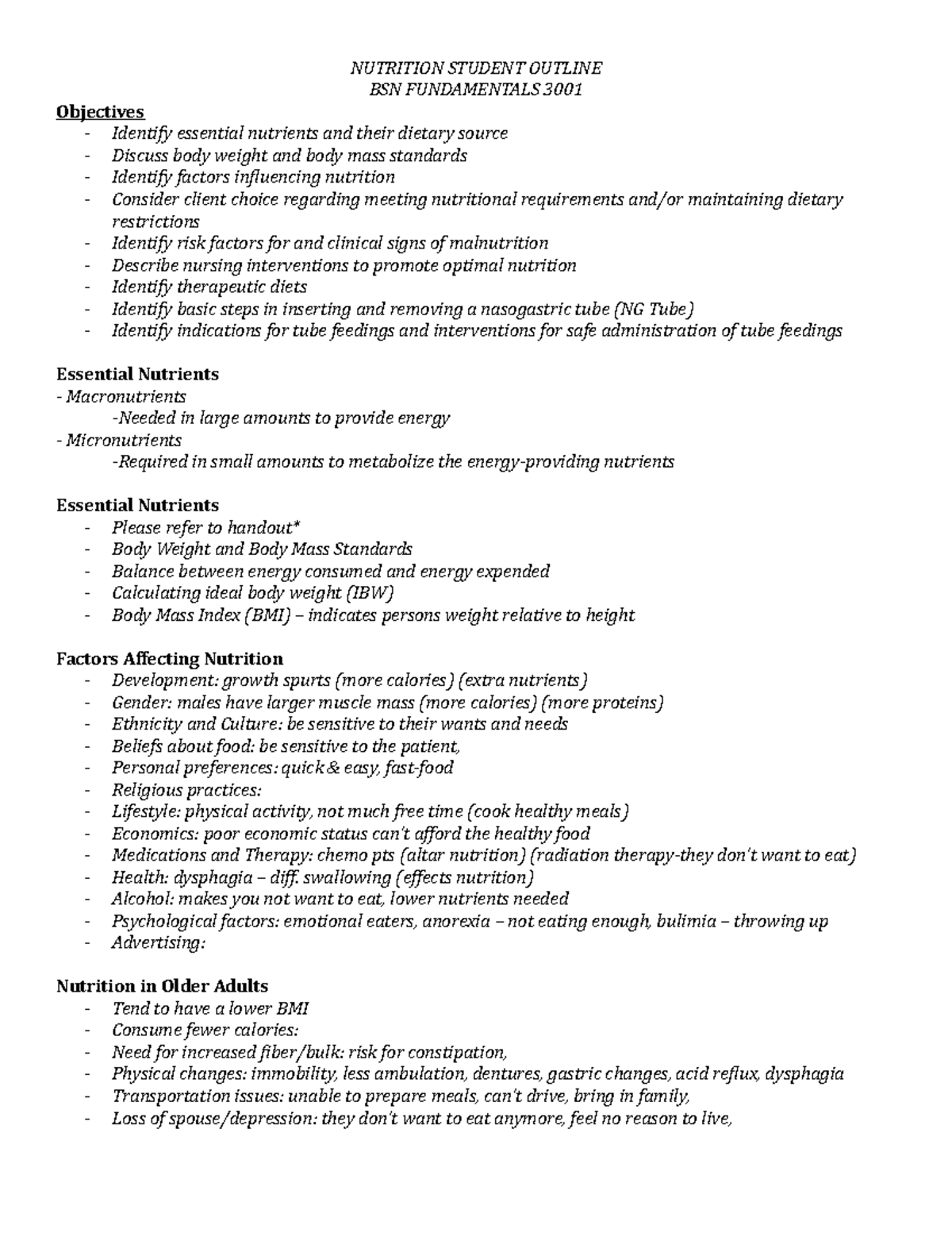 Nutrition Chapter 47 - Notes from lecture - NUTRITION STUDENT OUTLINE ...