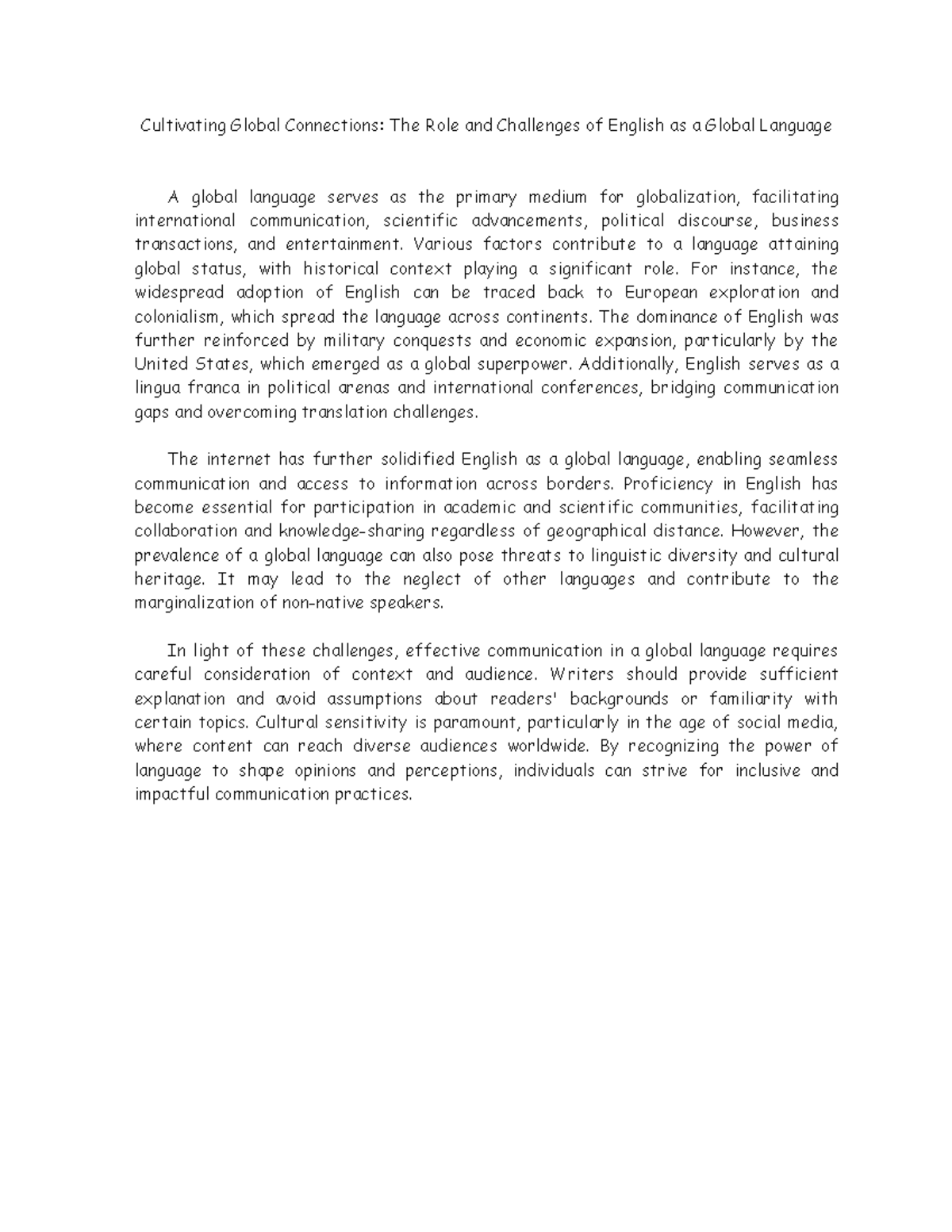 Cultivating Global Connections - Various factors contribute to a ...