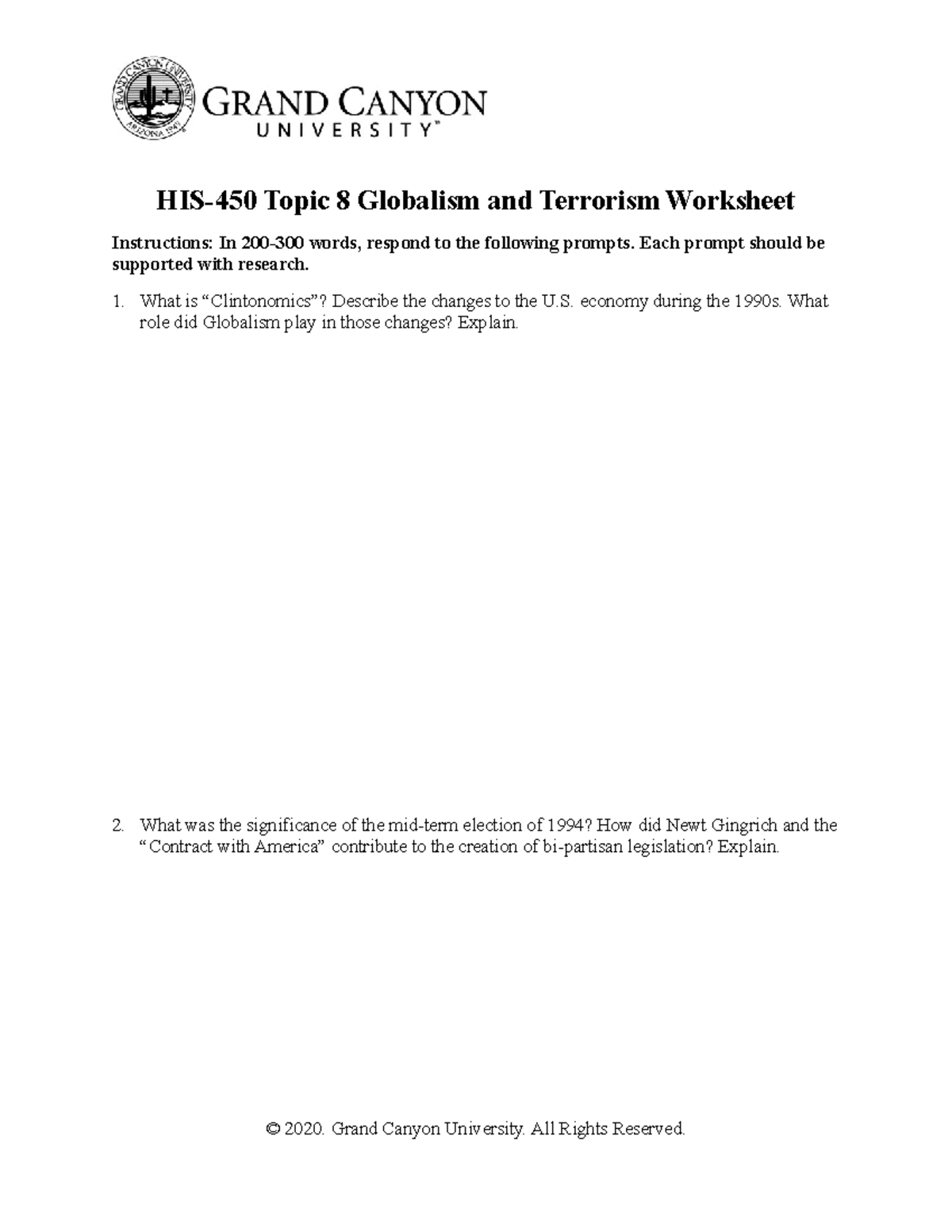 HIS 450 T8 Globalismand Terrorism Worksheet - HIS-450 Topic 8 Globalism ...