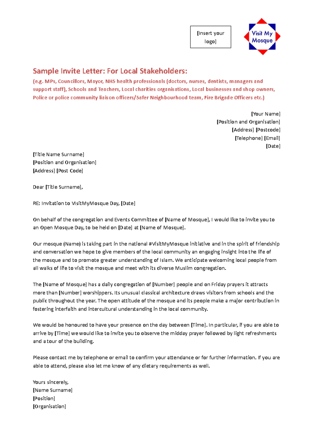 03 Sample Invite Letter For Local Stakeholders - MPs, Councillors ...