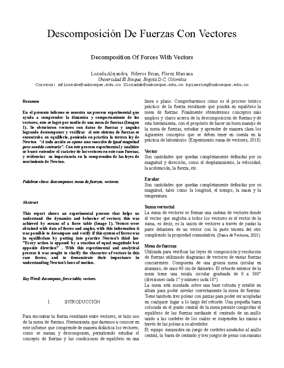 Informe. LB Vectores - Descomposición De Fuerzas Con Vectores ...