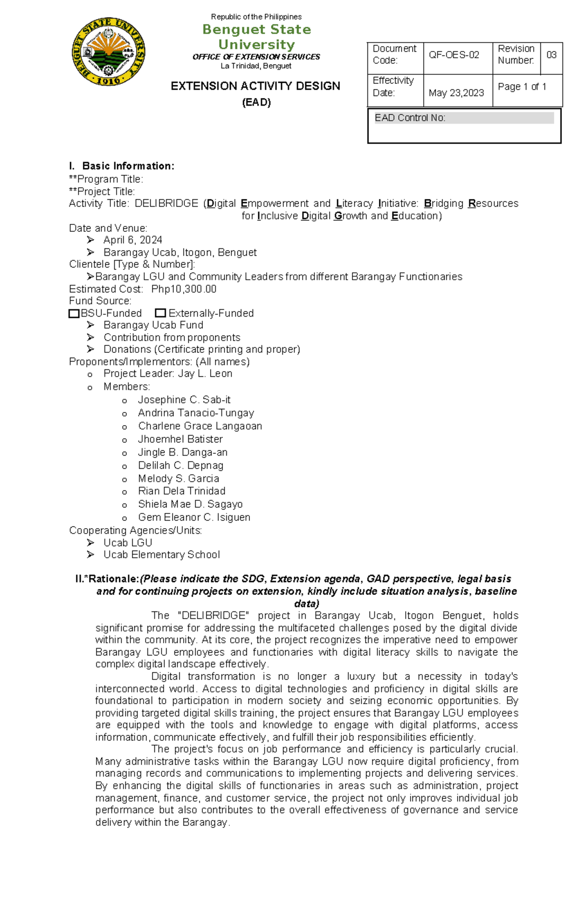 Training-Design - Sample - Document Code: QF-OES- Revision Number: 03 ...