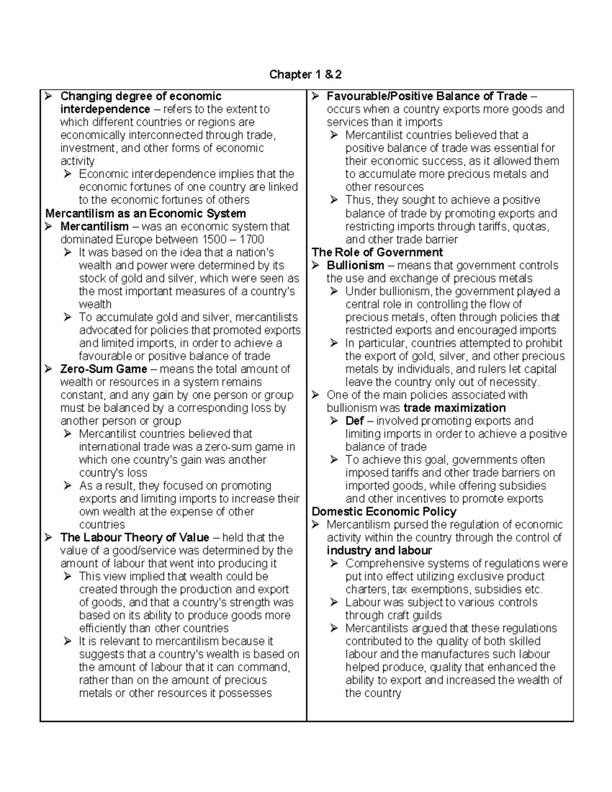 CH1&2 - Summarised notes - Chapter 1 & 2 Changing degree of economic ...