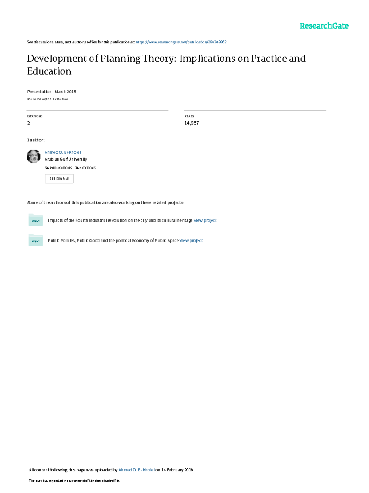 Developmentof Planning Theoryand Implicationson Planning Educationand ...