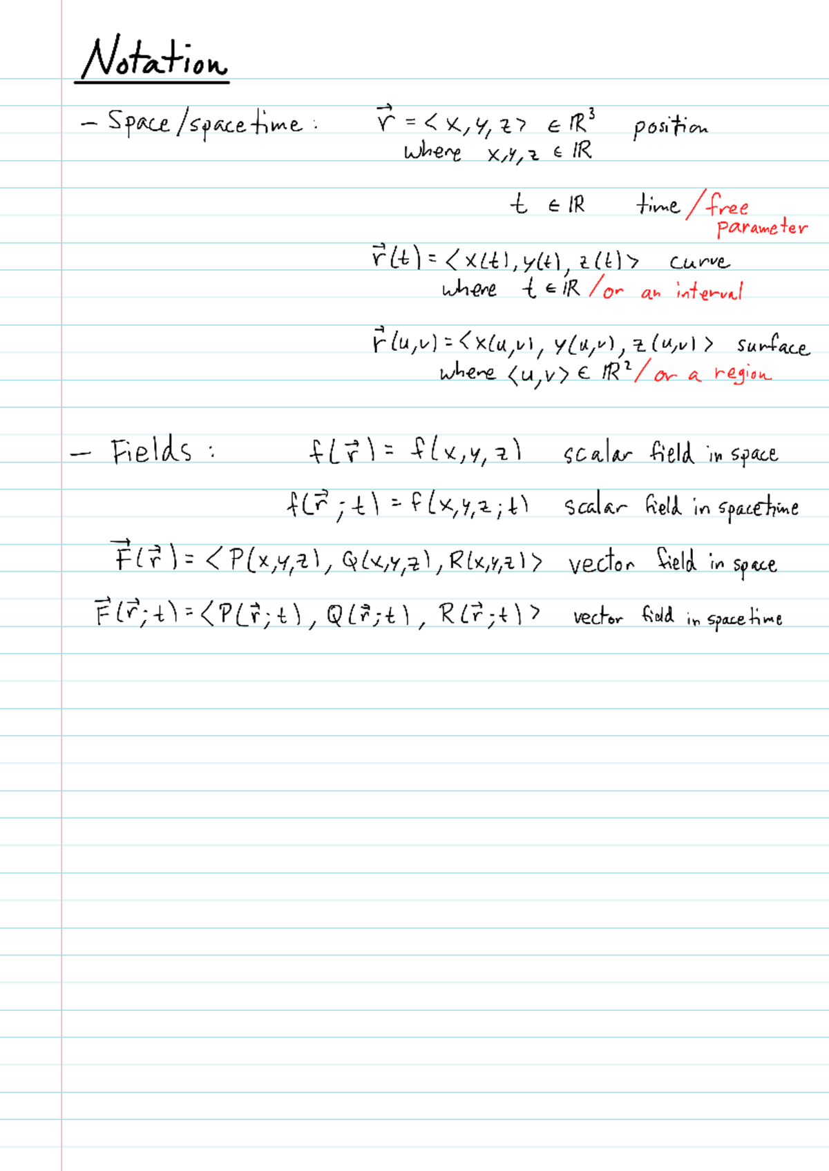 Notation Aug29 - first class note - Notation Space time E IR 3 position ...