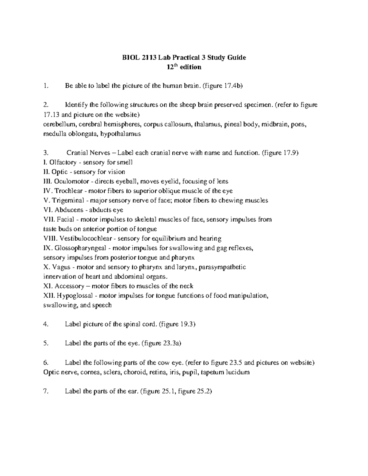 BIOL 2113 Lab Practical 3 Study Guide - BIOL 2113 Lab Practical 3 Study ...