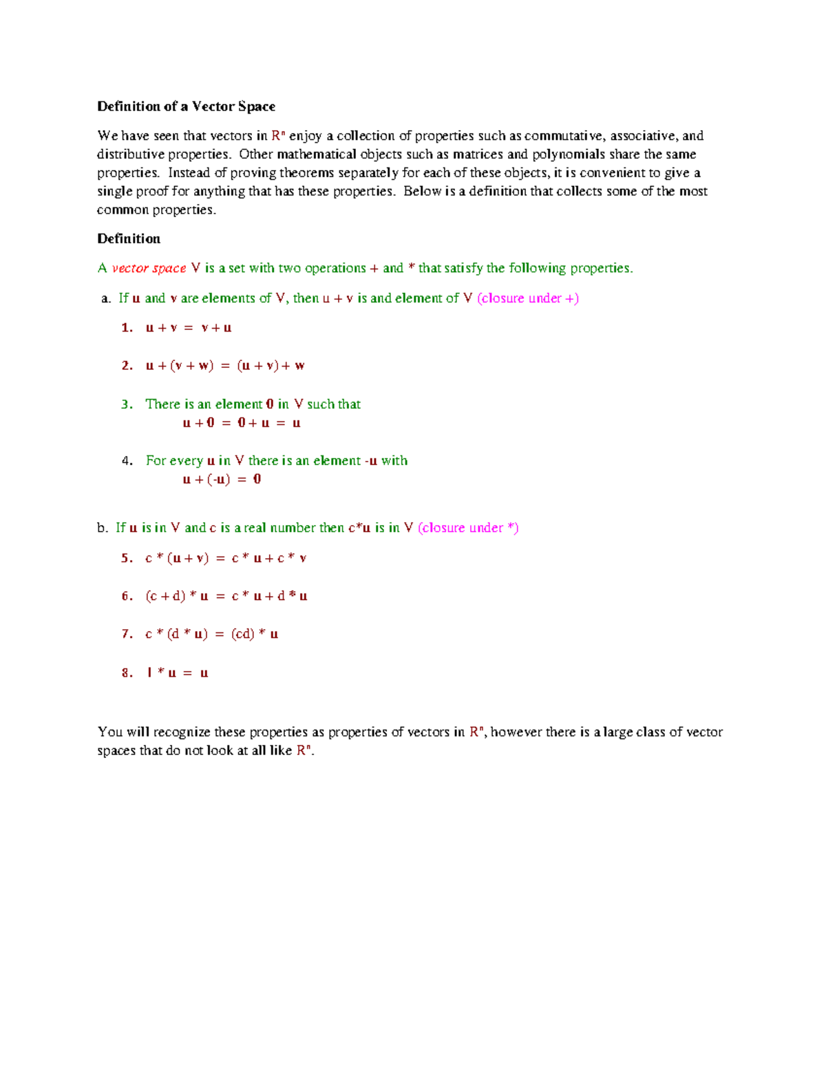 Vector Spaces - Linear Algebra - Warning: TT: undefined function: 32 Definition of a Vector ...