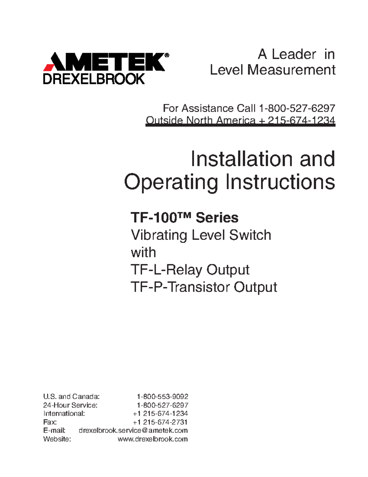 Manual Tf 100 Tf L Tf P Vibration Switch English A Leader In Level