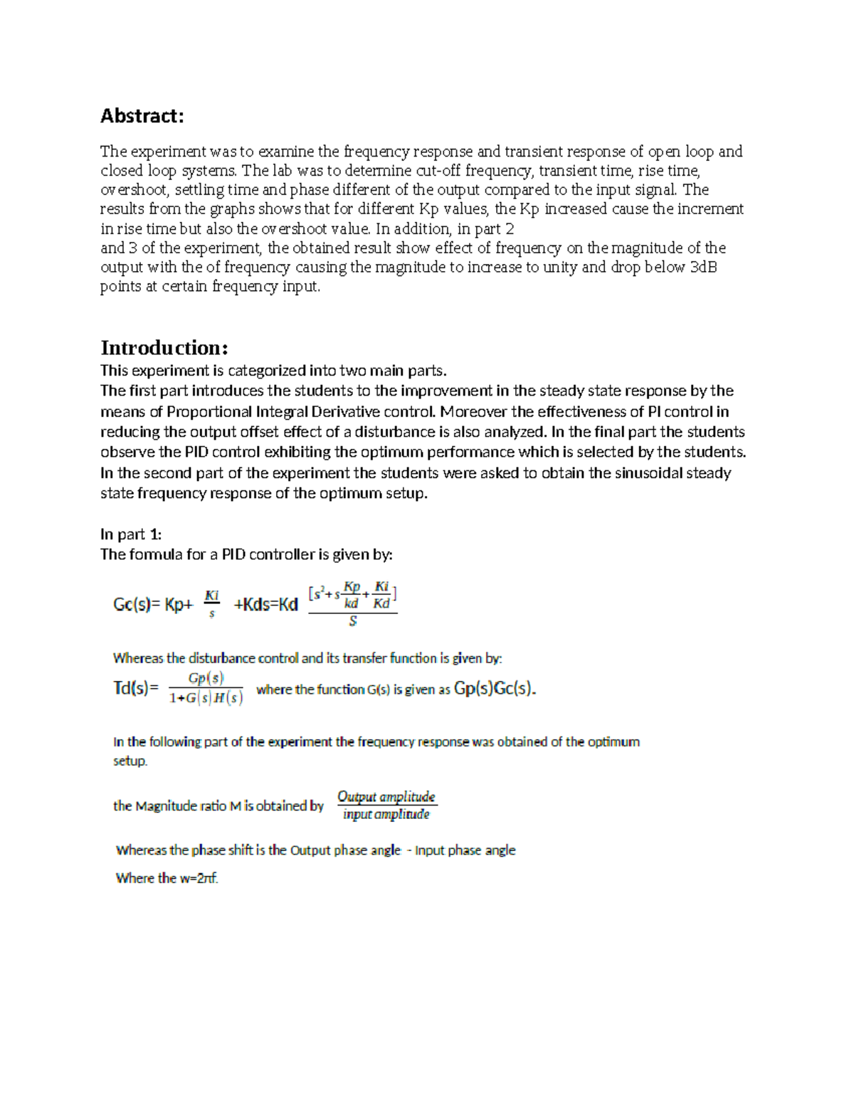 372 lab 4 - egeh - Abstract: The experiment was to examine the ...