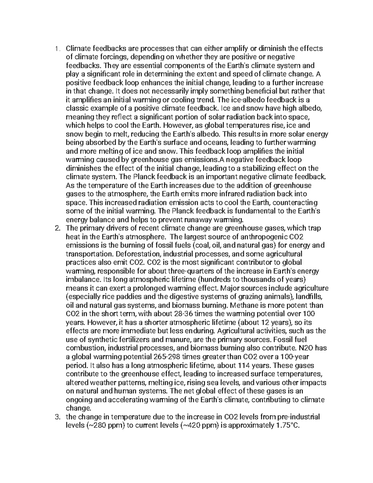 LAB 7 - LAB 7 for envi science - 1. Climate feedbacks are processes ...