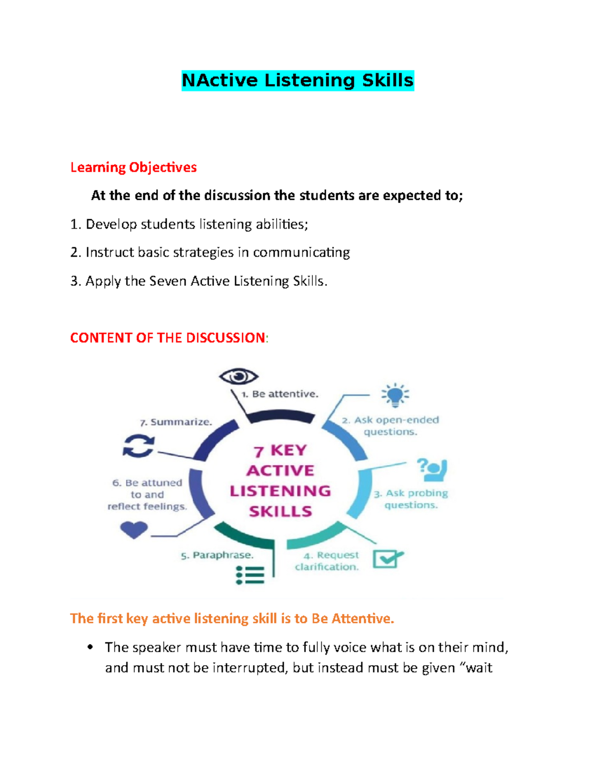 Teaching and assessment - NActive Listening Skills Learning Objectives ...