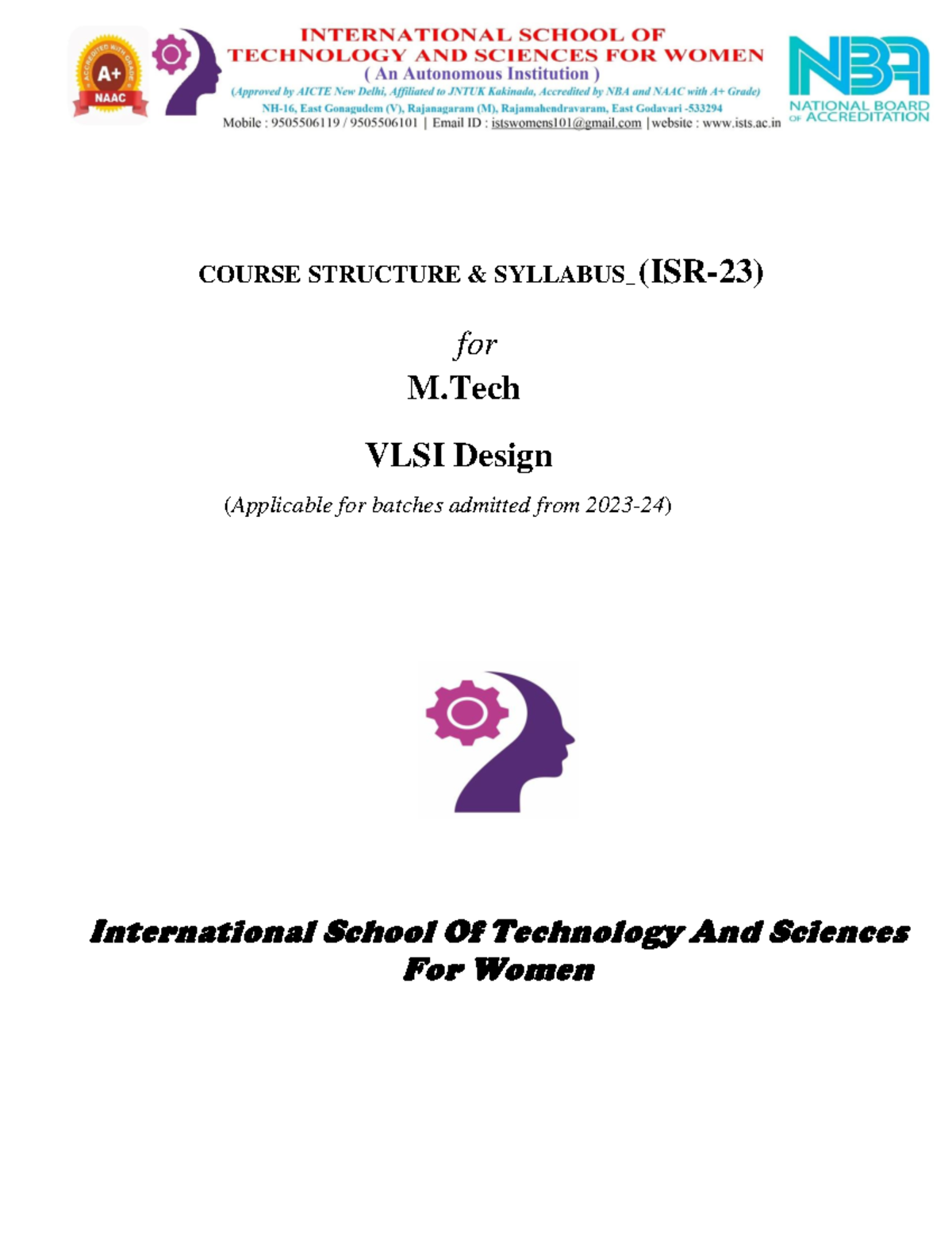 Vlsi Mtech Ece Course Structure And Syllabus Course Structure And Syllabus Isr 23 For M Vlsi