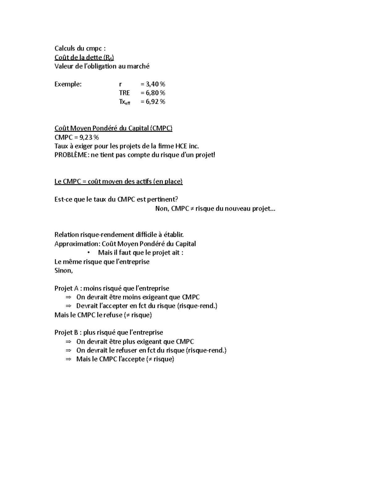 Calculs du cmpc - GOOD - Calculs du cmpc : Coût de la dette (Rd) Valeur ...
