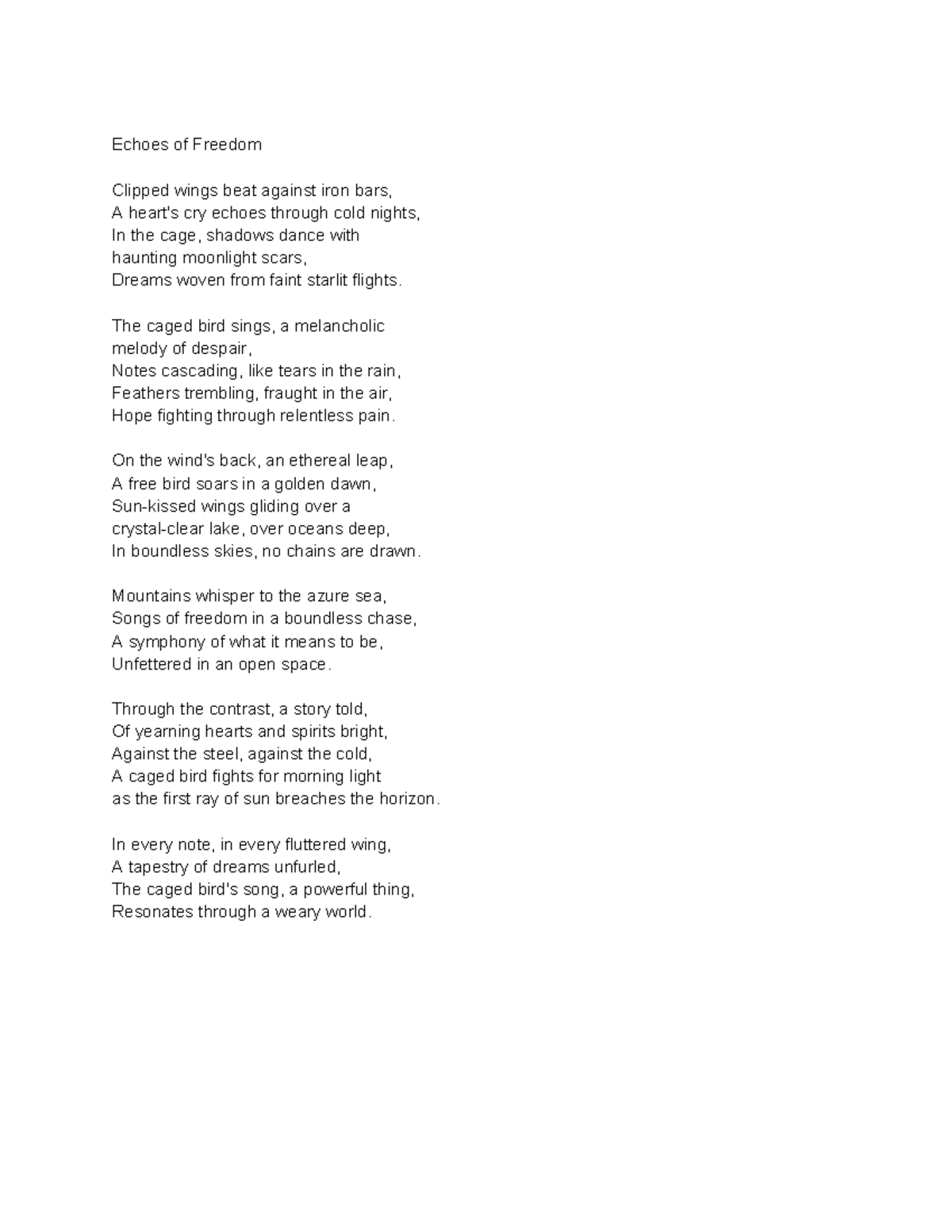 verbal visual poetry collage - Echoes of Freedom Clipped wings beat ...