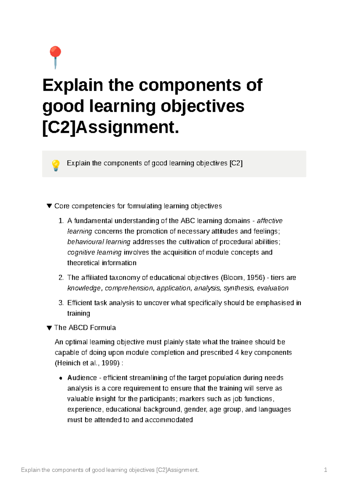 Explain the components of good learning objectives C2Assignment - 1 ...