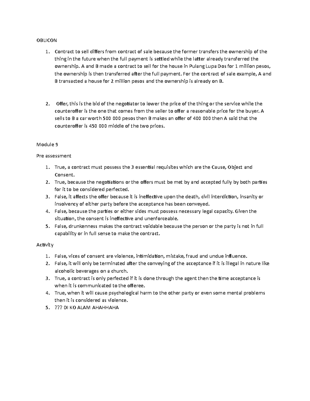 Oblicon Mod-11 - OBLICON Contract to sell differs from contract of sale ...