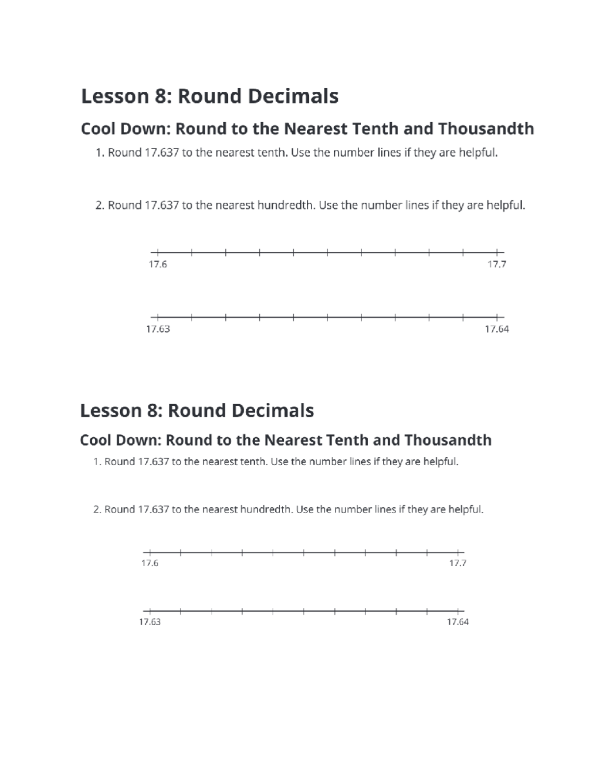 Cool Down for Lesson 5 - Math practice example. - Lesson 8: Round ...