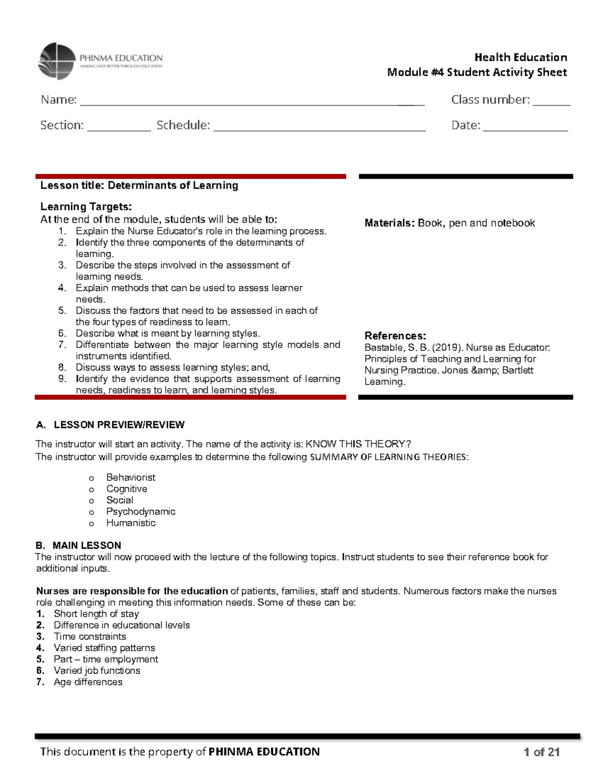 HE SAS 4 - NOTES ABOUT NURSING - Module #4 Student Activity Sheet Name ...