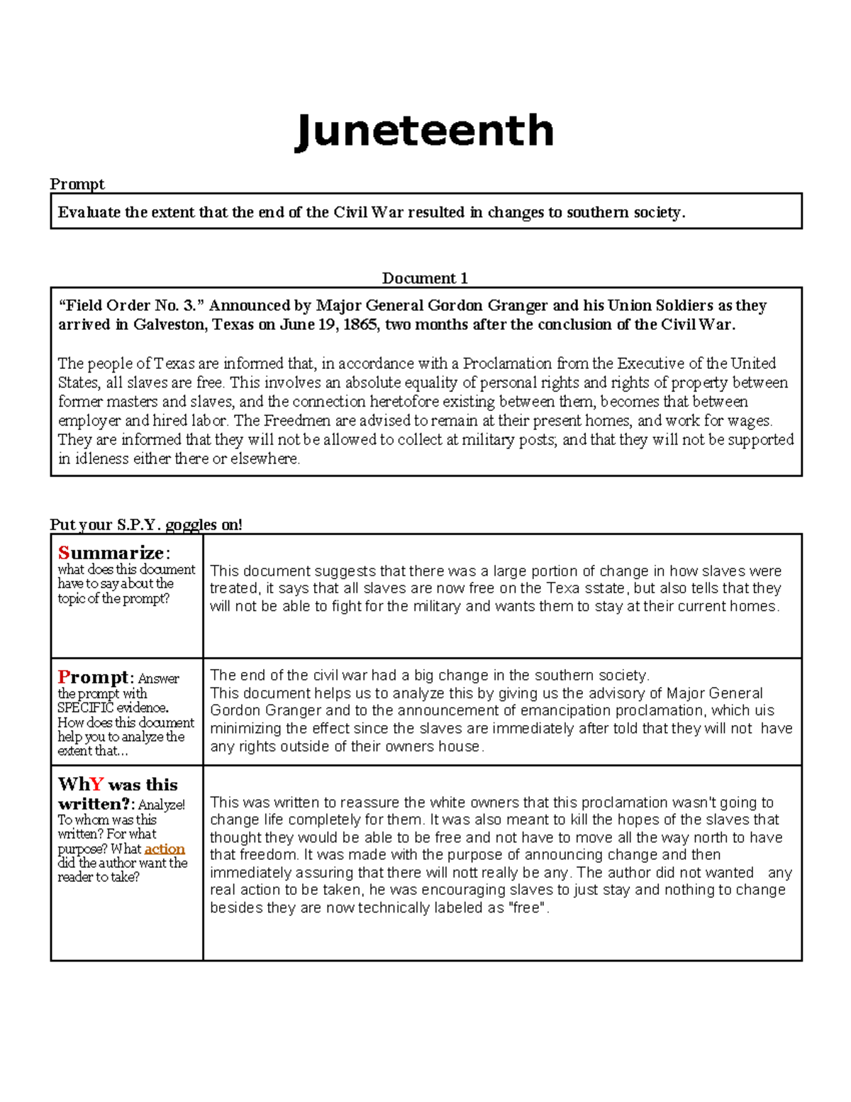 Juneteenth SPY Analysis - Juneteenth Prompt Evaluate the extent that ...